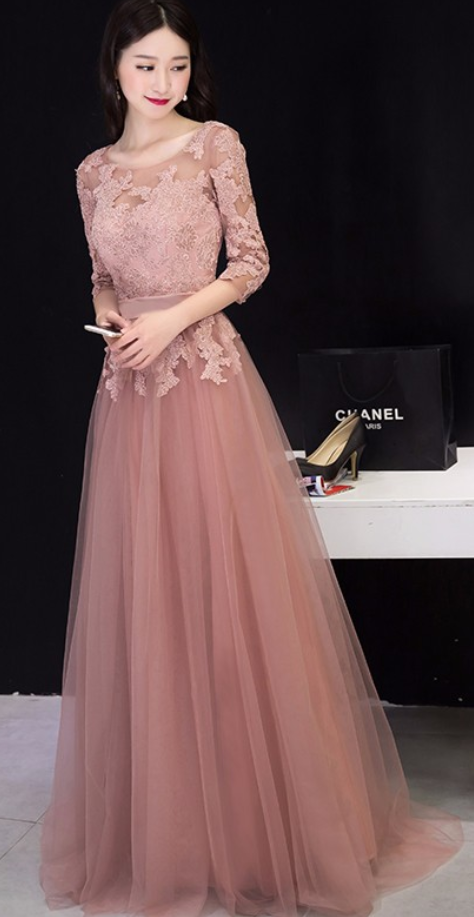 Elegant Half Sleeve Dress Prom Party Dresses A-line Sweep Train ...