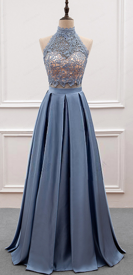Two-piece Formal Dress Featuring Lace High Halter Neck Crop Top And ...