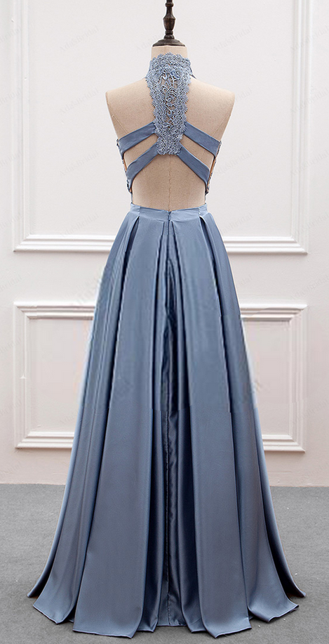 Two-piece Formal Dress Featuring Lace High Halter Neck Crop Top And ...