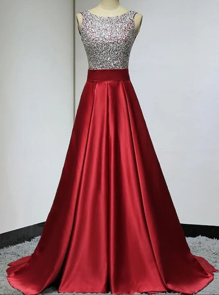 Lovely Satin Sequins Backless Satin Long Prom Dress, Prom Dress on Luulla
