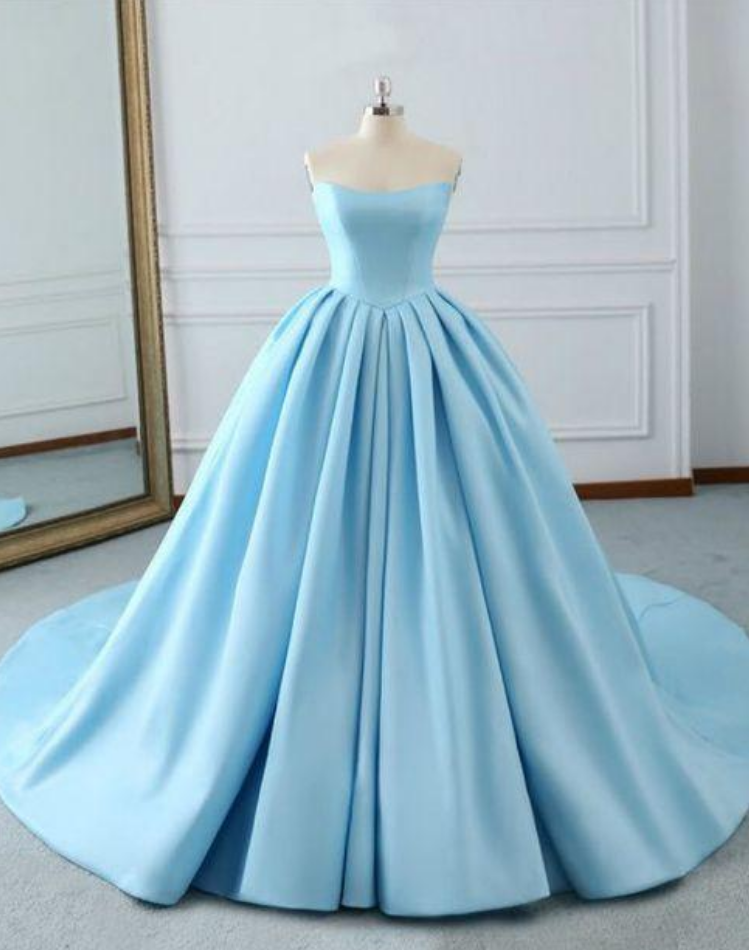 Prom Dresses Strapless Pleats Wedding Dress With Train Long Prom ...