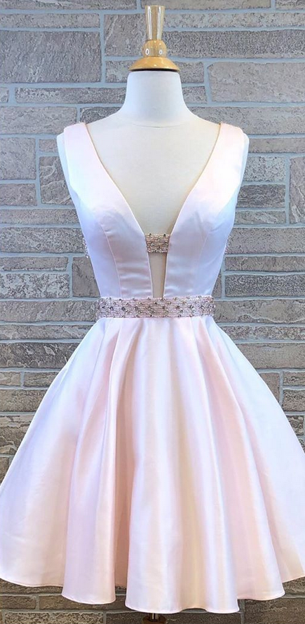 Cute Pink V Neck Beaded Homecoming Dress,short Pink Prom Dress on Luulla