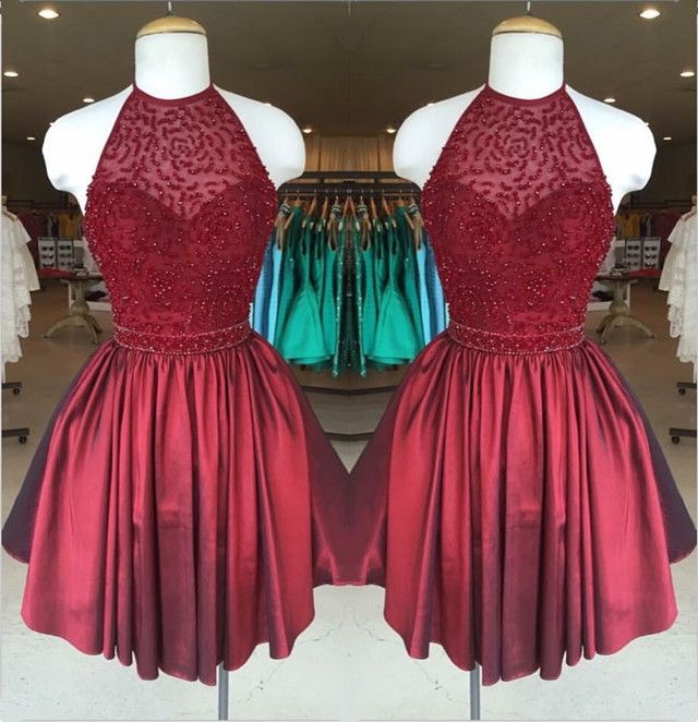 Gorgeous Low Back Halter Neck Beaded Homecoming Dresses,bling Bling ...